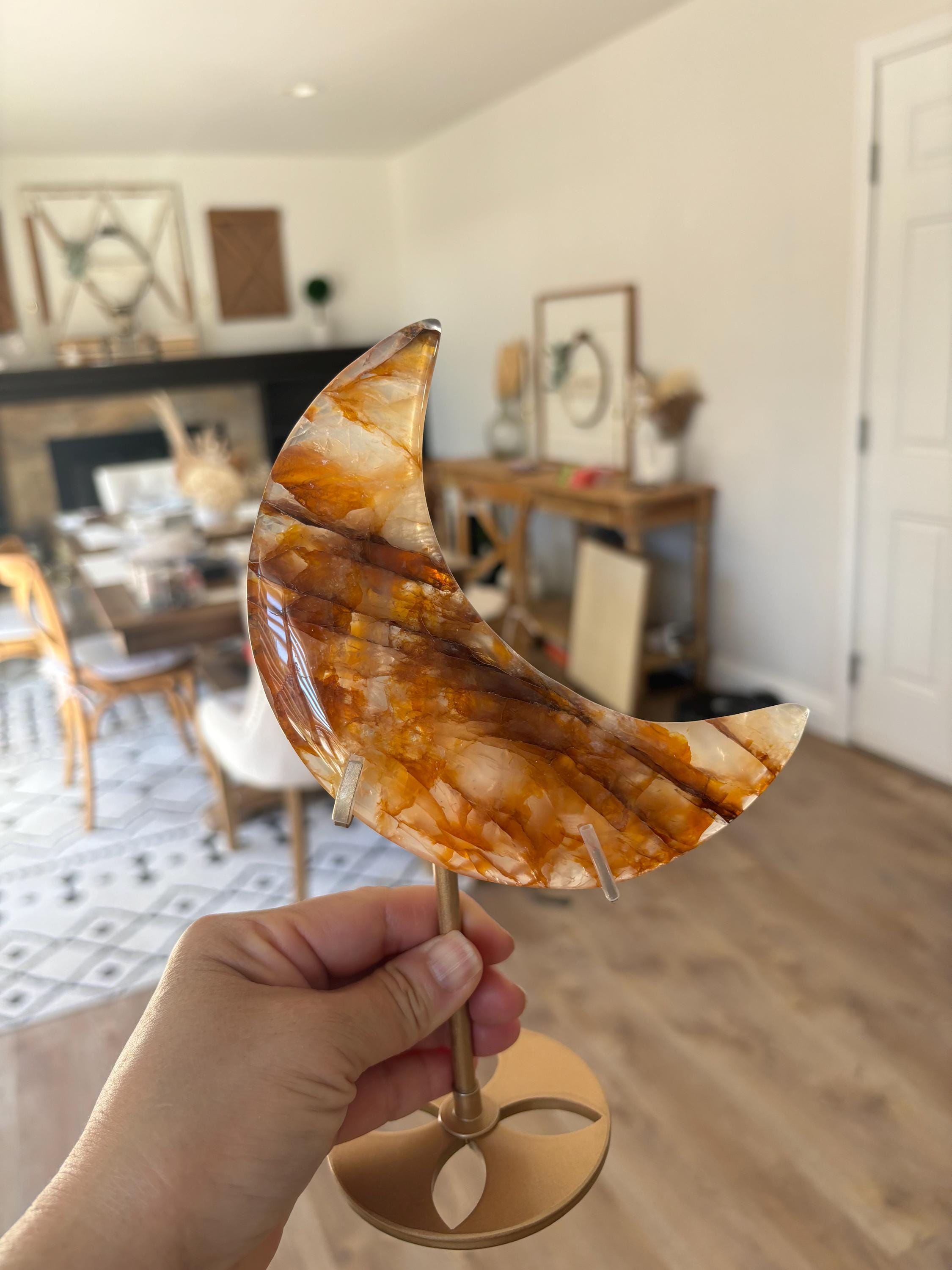 Moon Shaped Crystal Carved Sculpture| Fire Quartz Moon| Concentration ...