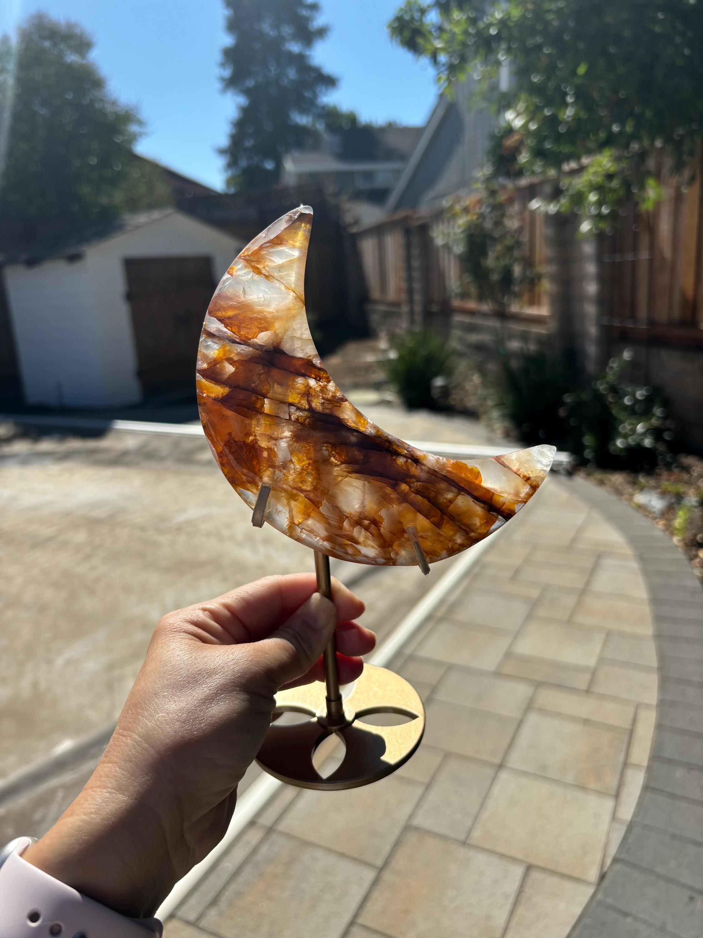 Moon Shaped Crystal Carved Sculpture| Fire Quartz Moon| Concentration ...