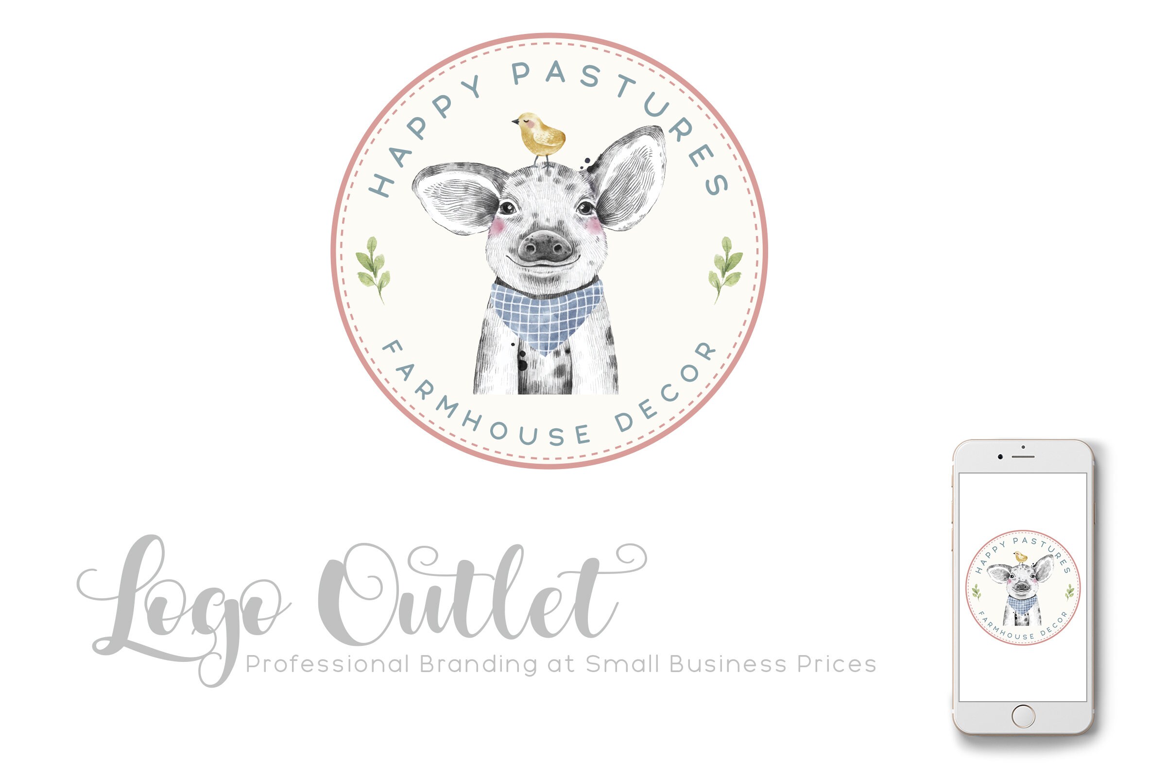 Whimsical Pig & Chick Premade Logo Design Web Print - Etsy