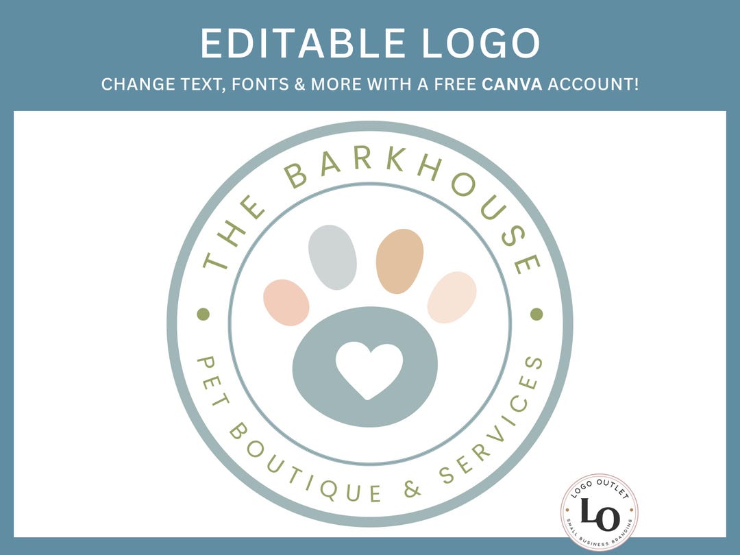 Editable Heart Paw Print Logo Template – DIY Canva Template for Pet ...