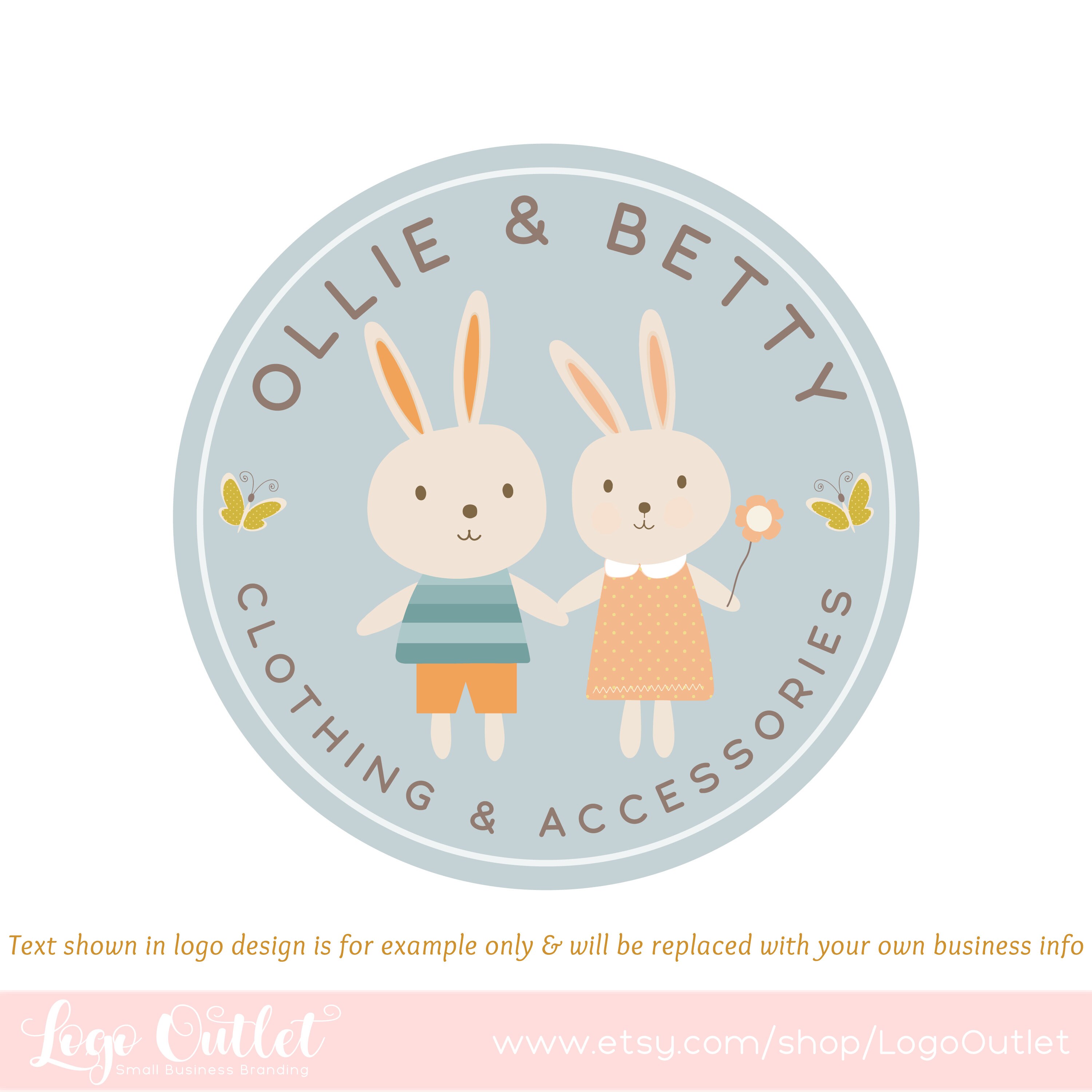 Boy & Girl Rabbits Premade Logo Design Includes Files for Web Print ...