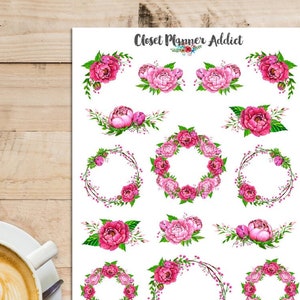 Pink Peonies Planner Stickers Watercolour Stickers Peony | Etsy