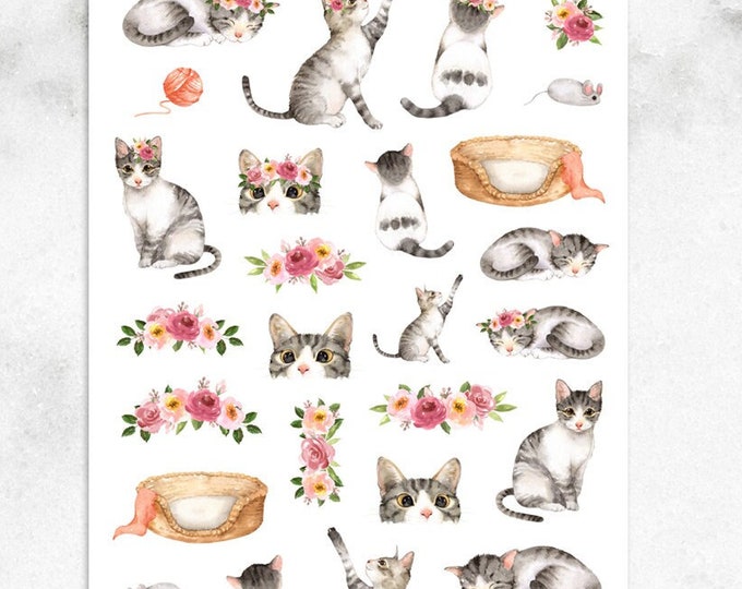 Watercolour Cats Planner Stickers | Cats Stickers | Watercolour ...