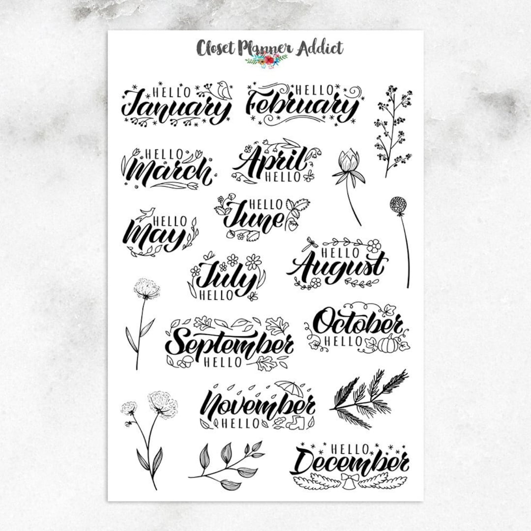 Hello Months Planner Stickers | Monthly Planner Stickers ...