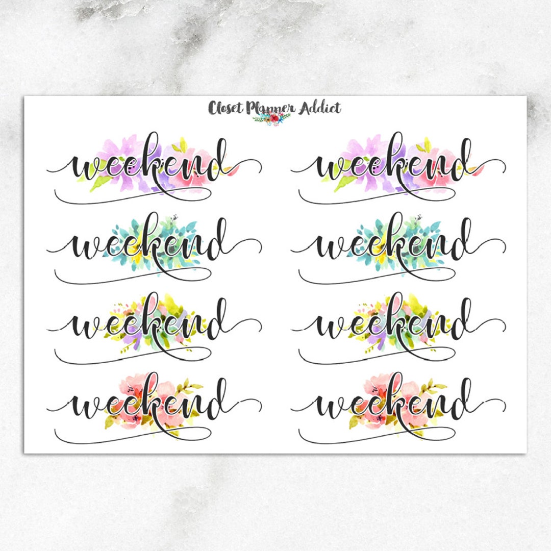 Weekend Planner Stickers | Watercolour Flowers | Brush Script Stickers ...