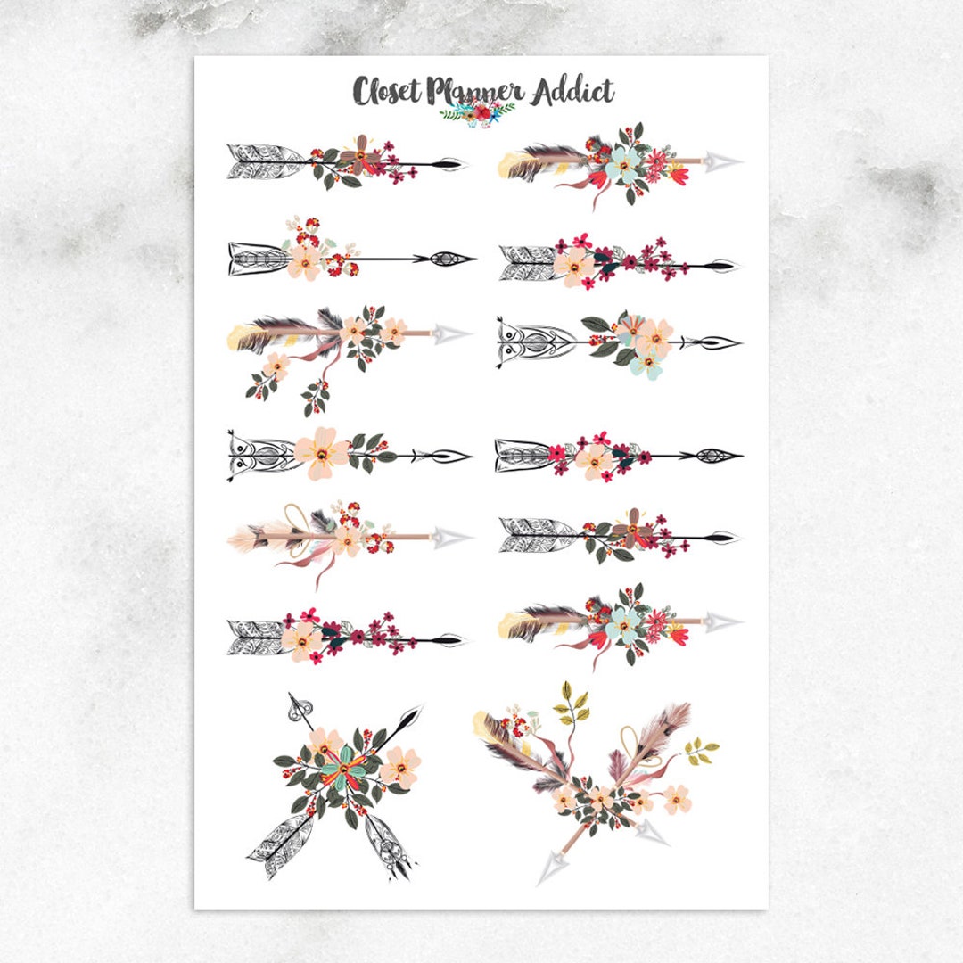 Watercolour Arrows With Flowers Planner Stickers Watercolour Floral ...