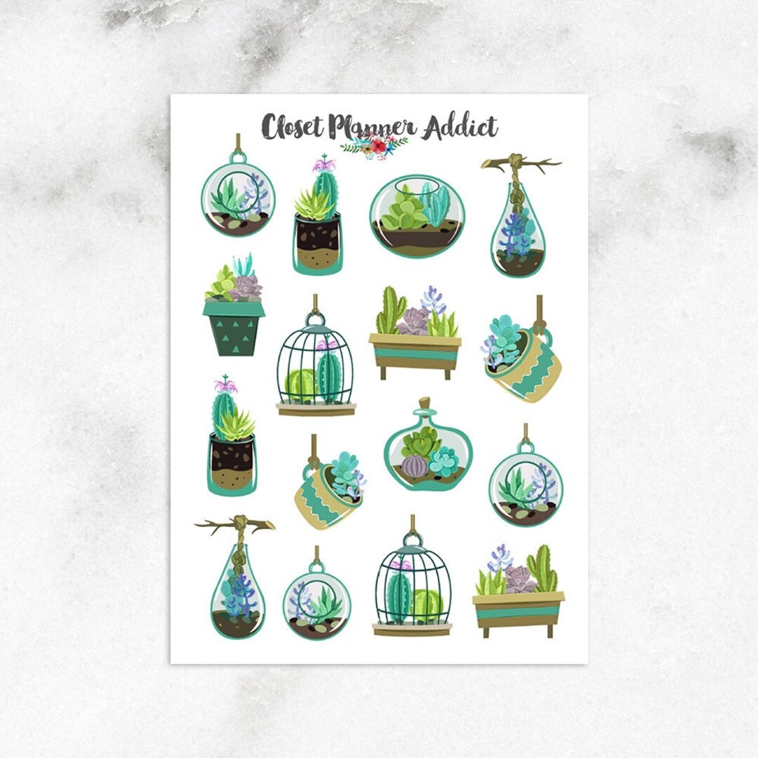 Cute Terrariums Planner Stickers | Cactus Stickers | Succulent Stickers ...