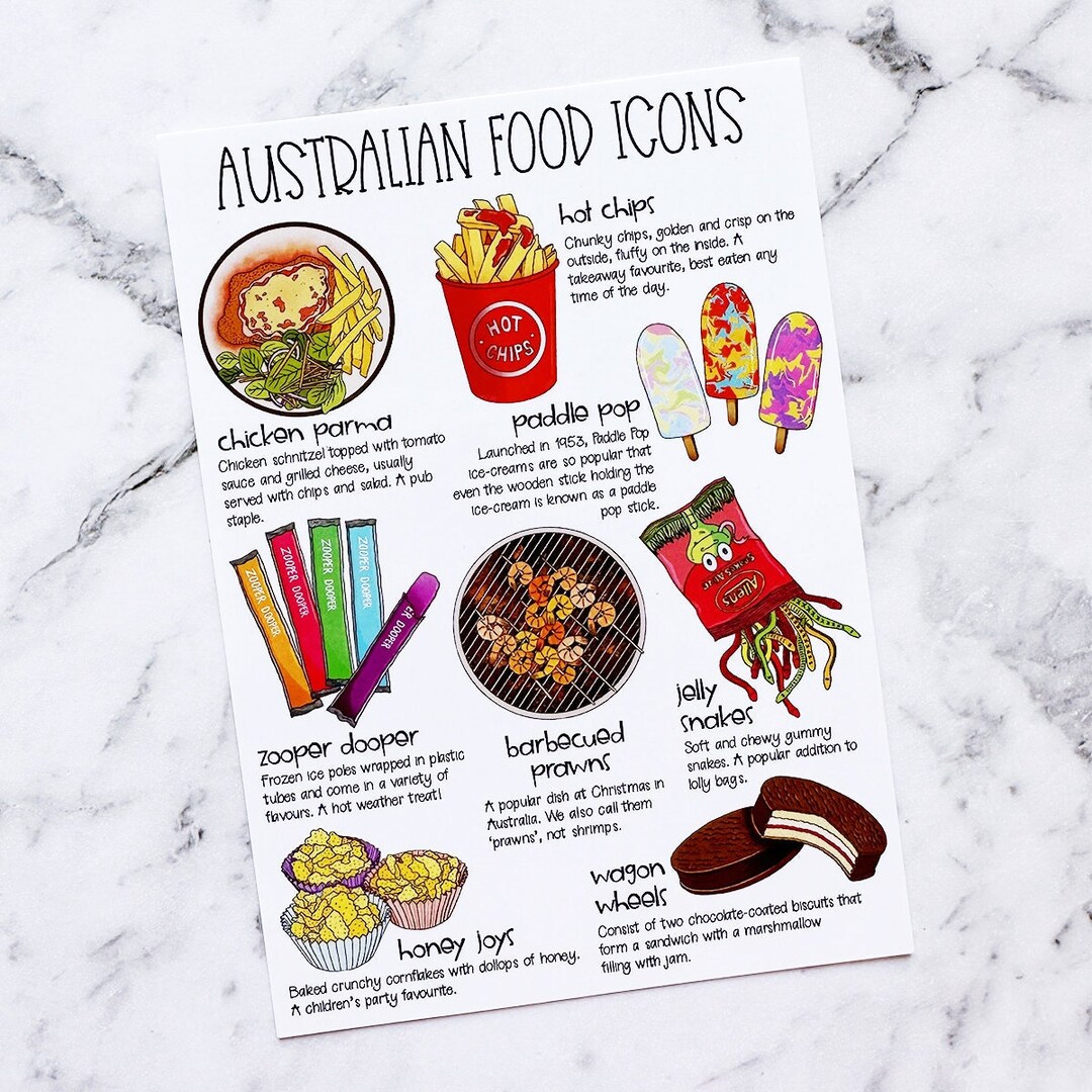 Australian Food Icons Part 3 Postcard | Hand Drawn Postcard | Aussie ...