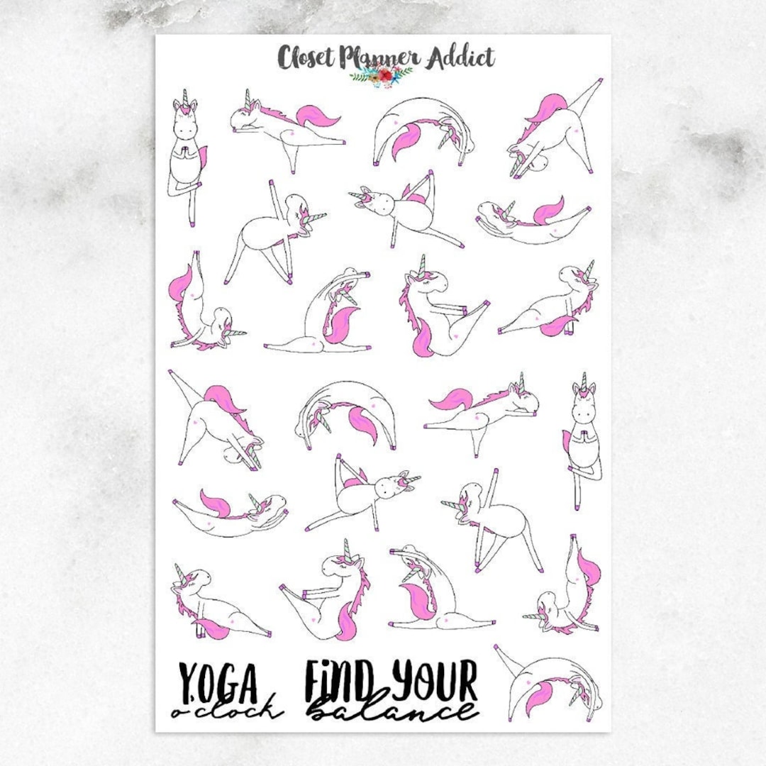 Unicorns Doing Yoga Planner Stickers | Unicorn Stickers | Yoga Stickers ...