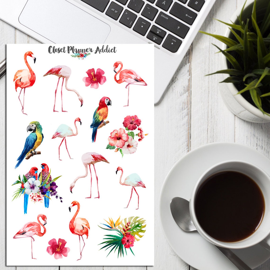 Watercolour Tropical Flamingos Planner Stickers S-187 - Etsy