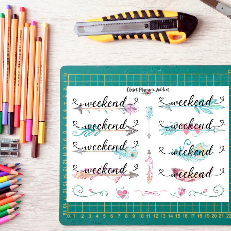 Weekend Planner Stickers Watercolour Feathers Brush Script - Etsy