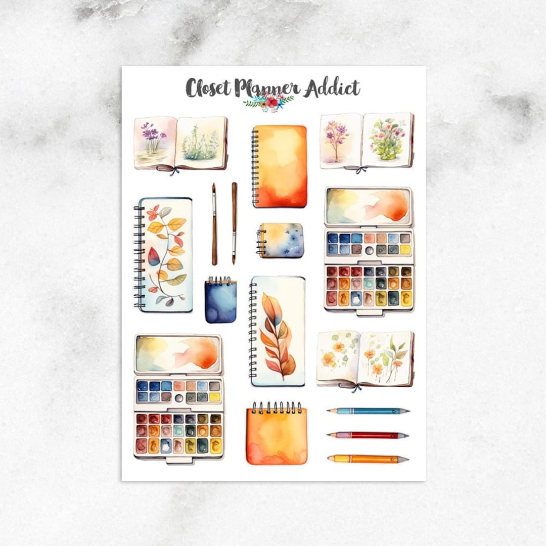 Watercolour Art Supplies Planner Stickers | Sketchbook Stickers | Art ...