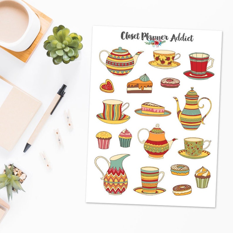 Colourful Teapot and Teacups Planner Stickers Teatime - Etsy