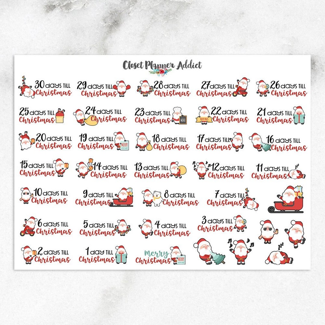 Cute Christmas Countdown Planner Stickers | Christmas Stickers ...