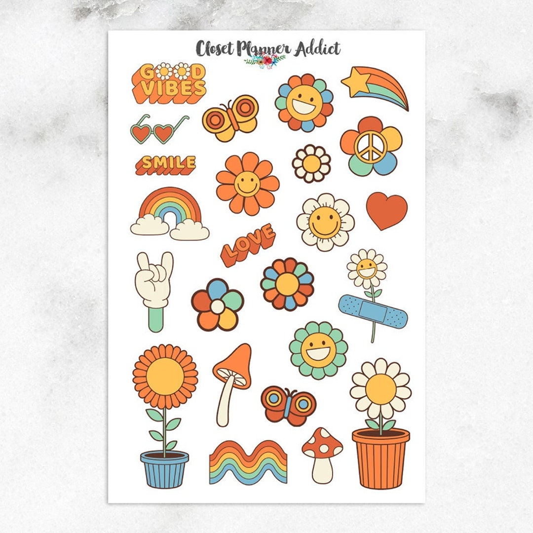 Stay Groovy 70s Retro Planner Stickers | 70s Style Stickers | Peace ...