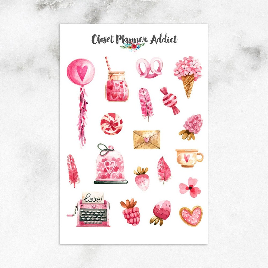 Pink Valentine's Day Planner Stickers | Valentine's Day Stickers | Love ...