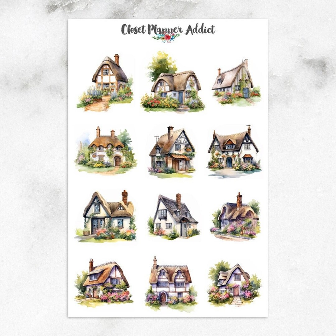 Watercolour English Cottages Planner Stickers | Cottage Stickers ...
