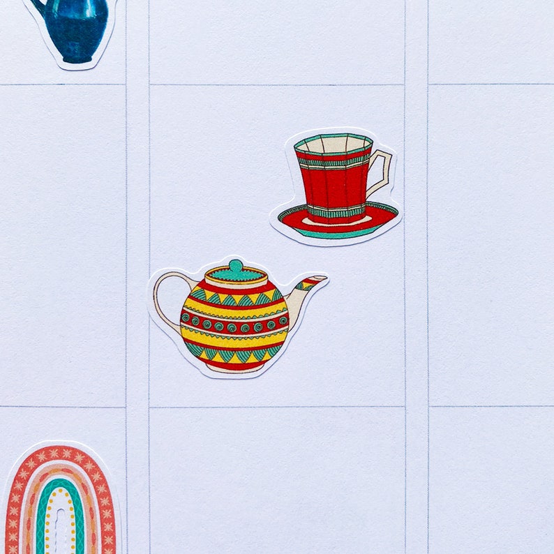 Colourful Teapot and Teacups Planner Stickers Teatime - Etsy