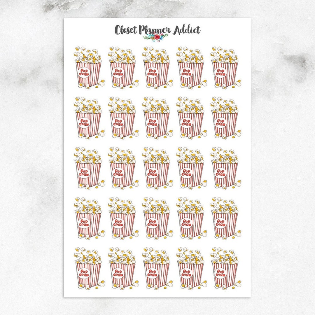 Popcorn Planner Stickers Cute Popcorn Stickers Movie Night Stickers ...