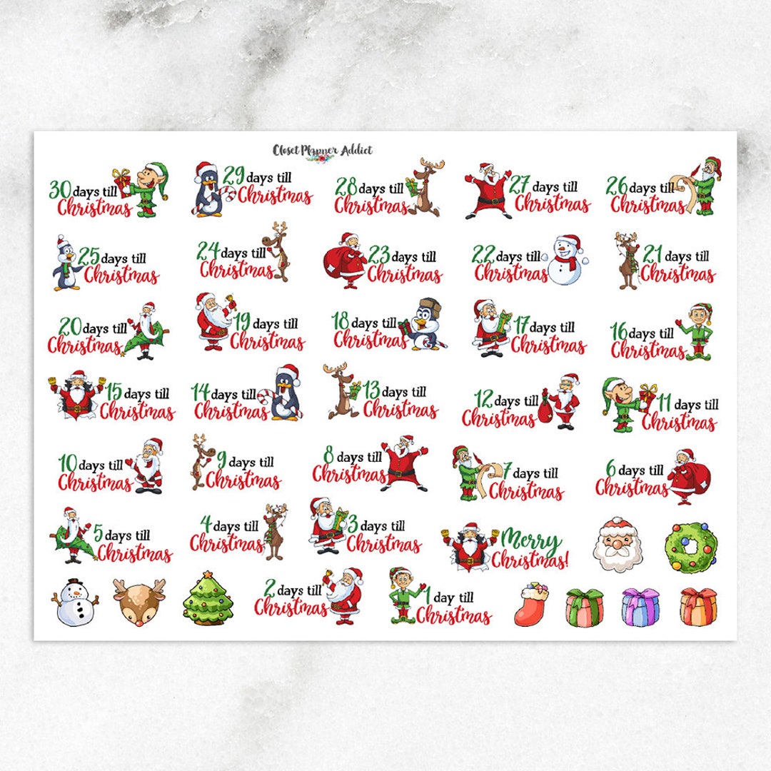 Cute Christmas Countdown Planner Stickers | Christmas Stickers ...