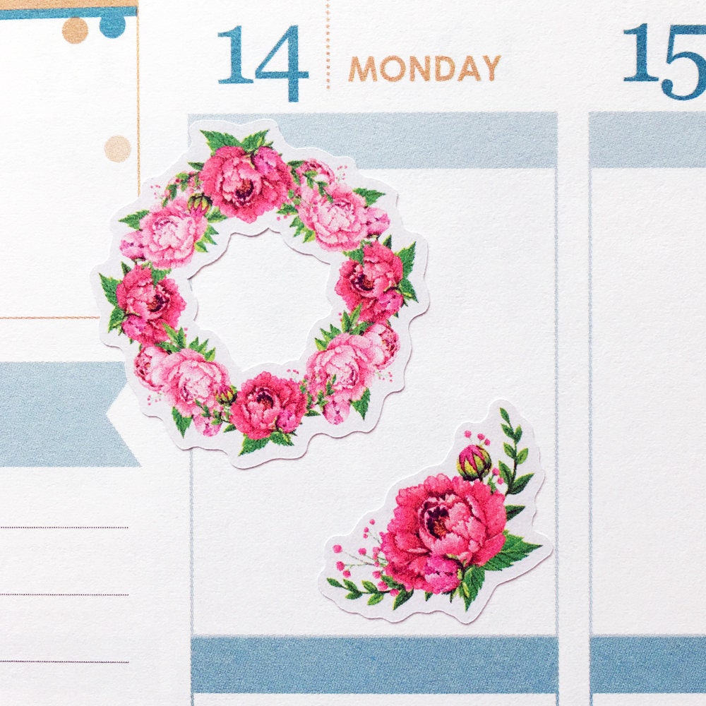 Pink Peonies Planner Stickers Watercolour Stickers Peony | Etsy