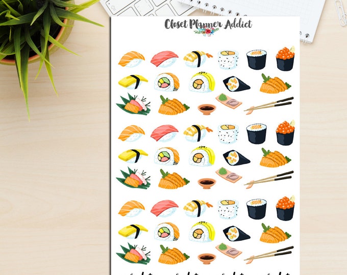 Sushi and Sashimi Planner Stickers Japanese Food Stickers Sushi ...