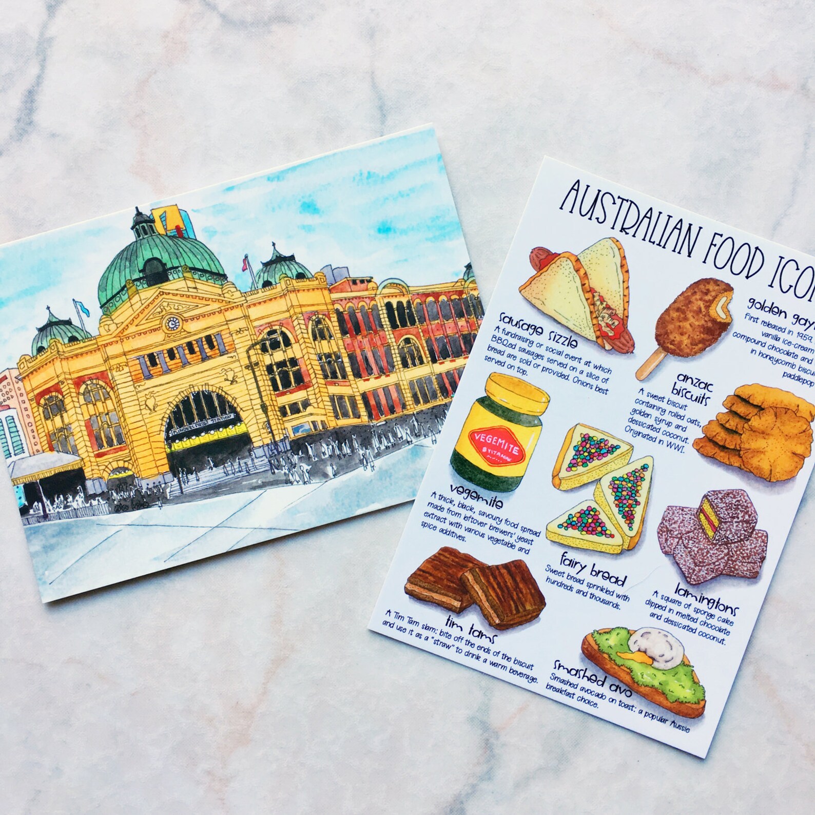 Australian Food Icons Postcard | Hand Drawn Postcard | Aussie Food ...