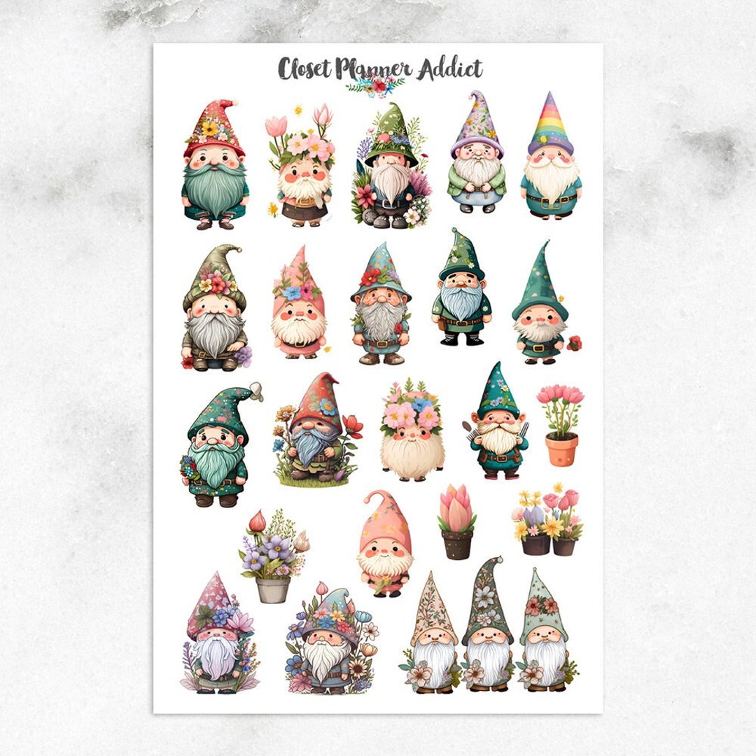 Cute Spring Gnomes Planner Stickers | Garden Gnome Stickers | Spring ...