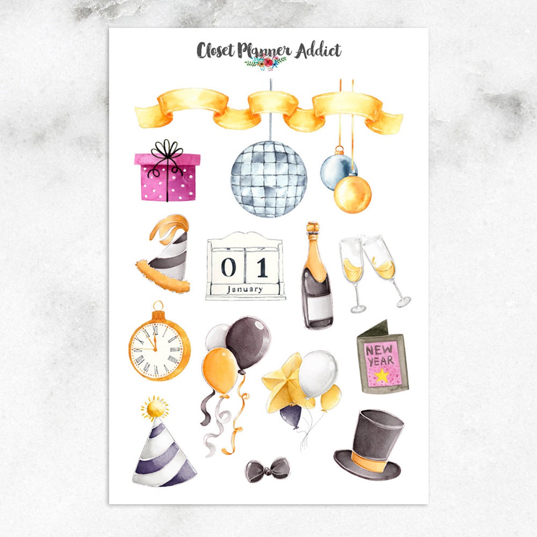 Happy New Year Planner Stickers | New Year Stickers | New Year ...