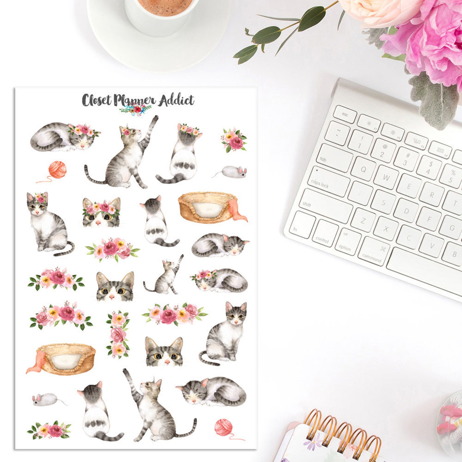 Watercolour Cats Planner Stickers Cats Stickers | Etsy