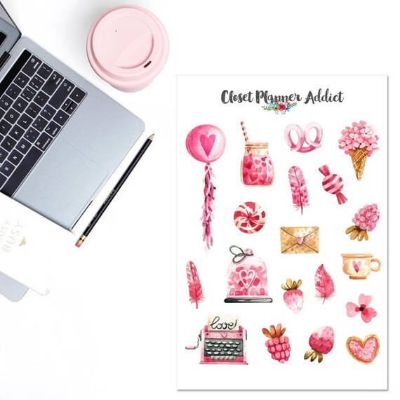 Pink Valentine's Day Planner Stickers Valentine's | Etsy
