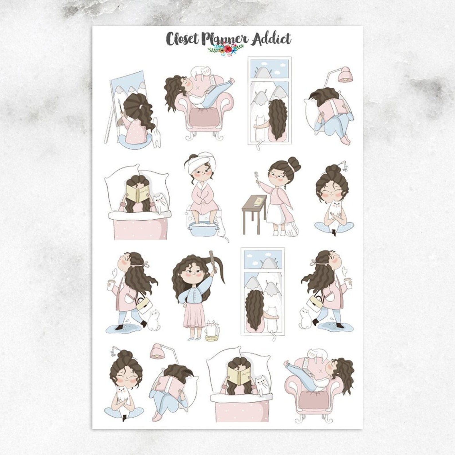 Girl With Cat Sampler 1 Planner Stickers Cute Cat Stickers - Etsy