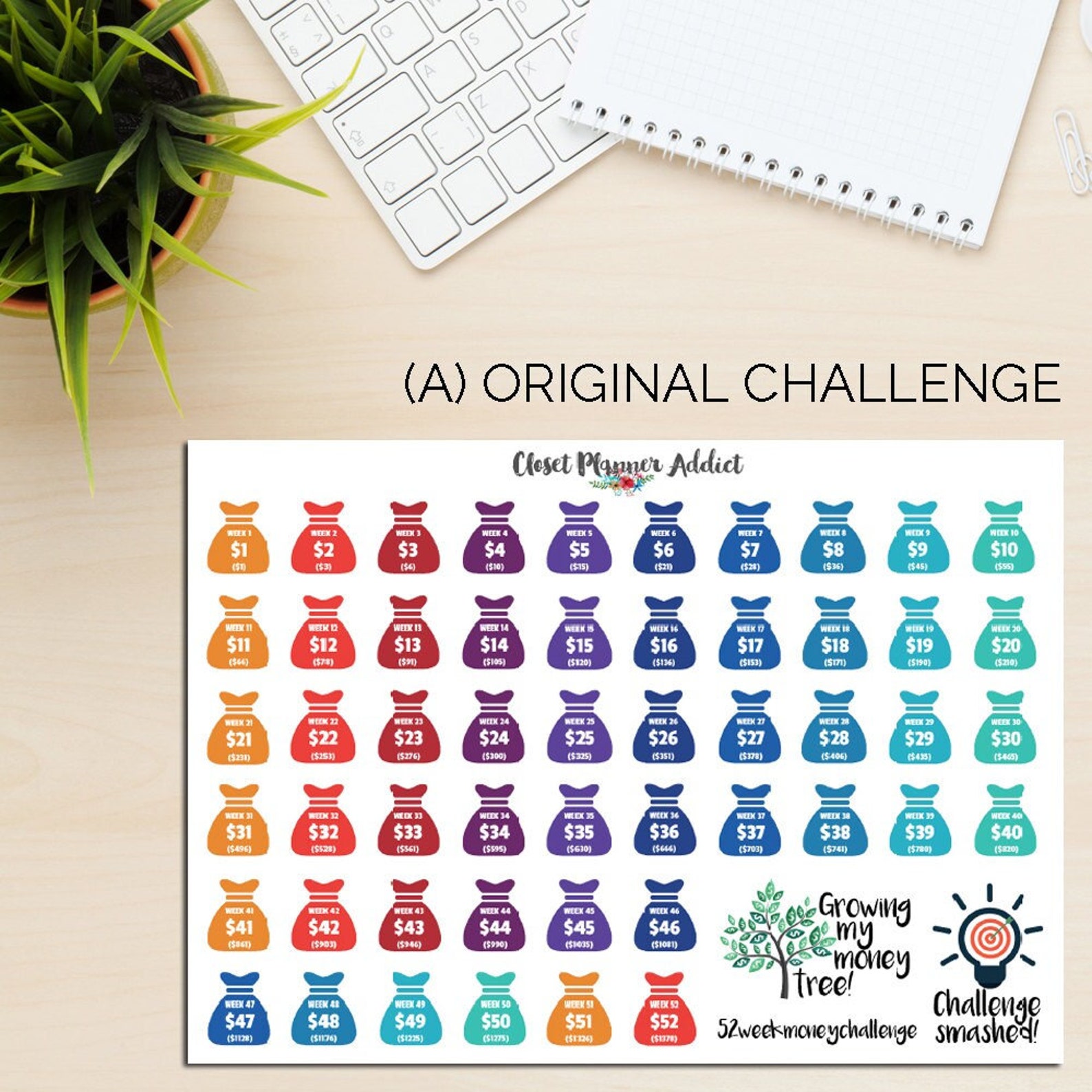 52 Week Money Challenge Planner Stickers | We Also Have the Reverse ...