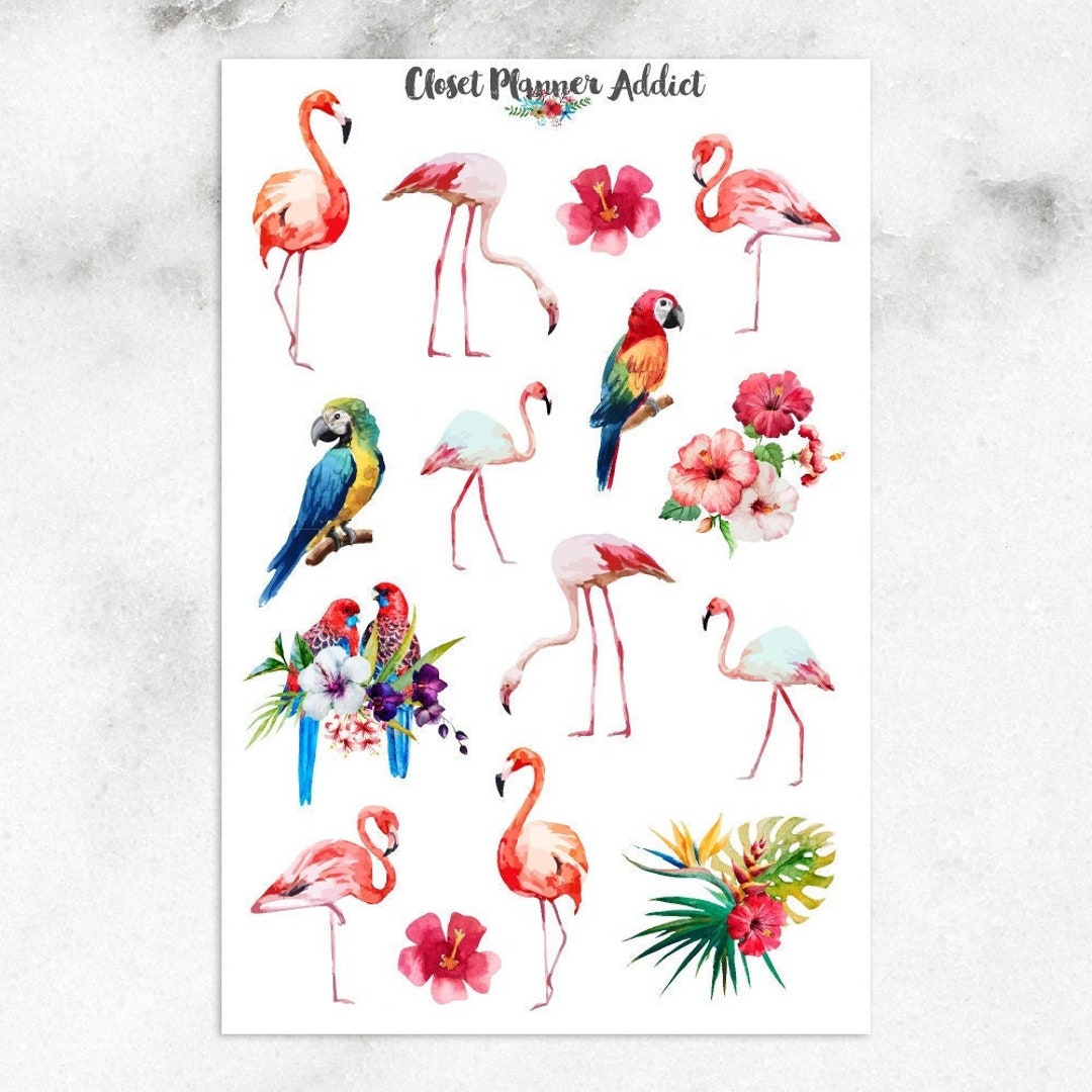 Watercolour Tropical Flamingos Planner Stickers (S-187) - Etsy