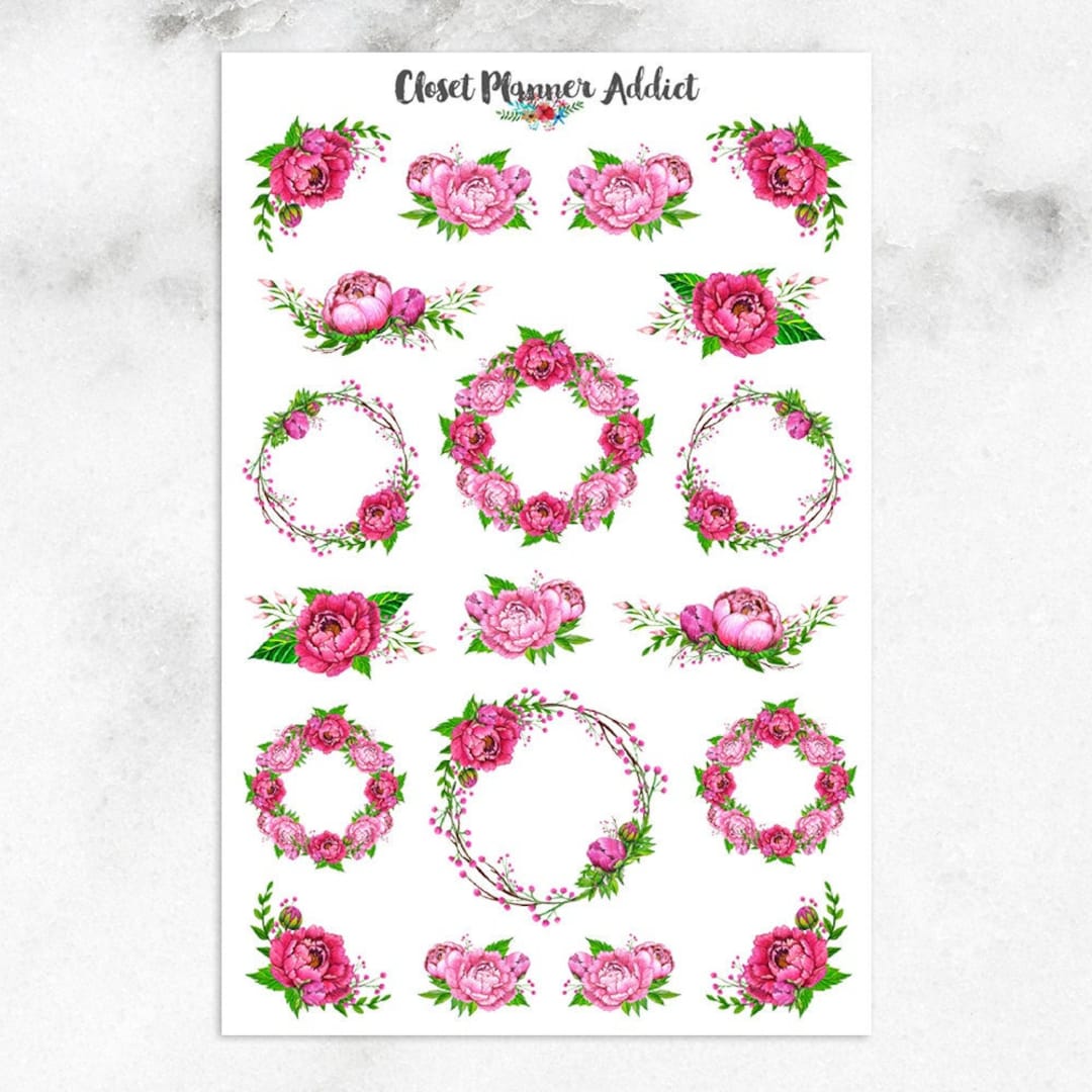 Pink Peonies Planner Stickers Watercolour Stickers Peony Stickers ...