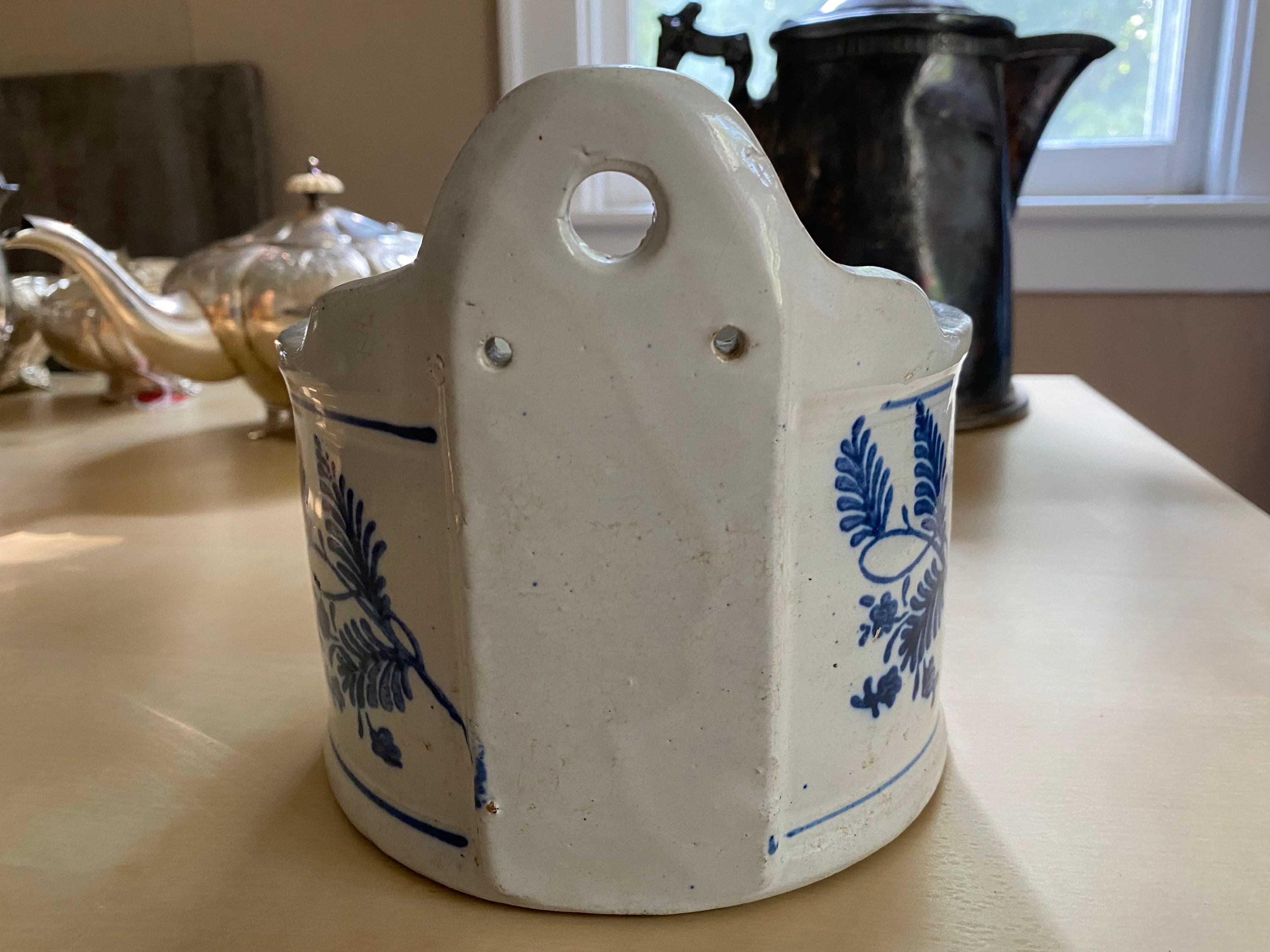 ANTIQUE SALT BOX Antique Blue and White Salt Box-1890's Salt Box Wall ...