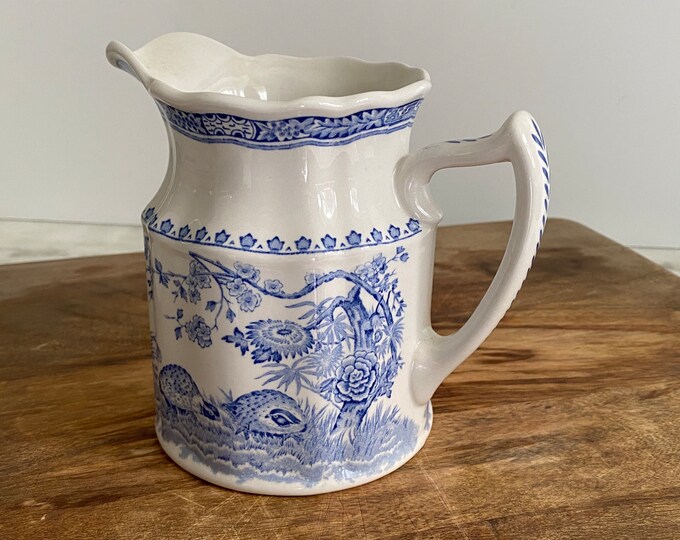 ANTIQUE FURNIVALS BLUE and White Transferware 2 Cup Quail Pitcher Made ...