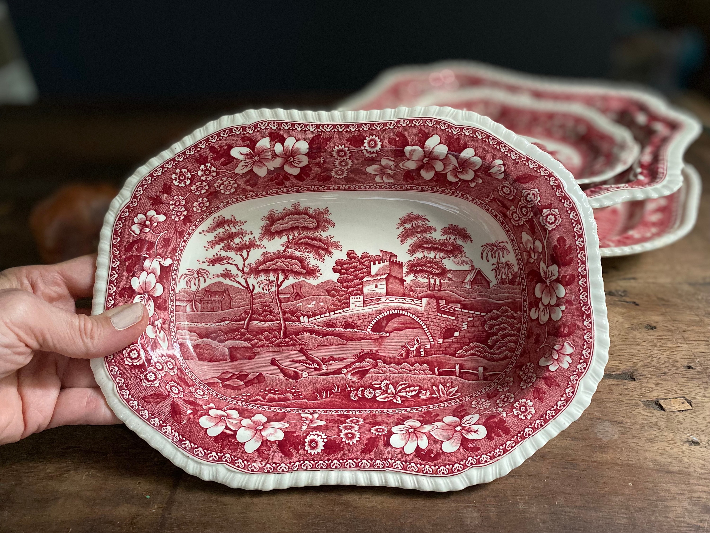 VINTAGE COPELAND PINK Spodes Tower Platter, Pink Transferware Serving ...