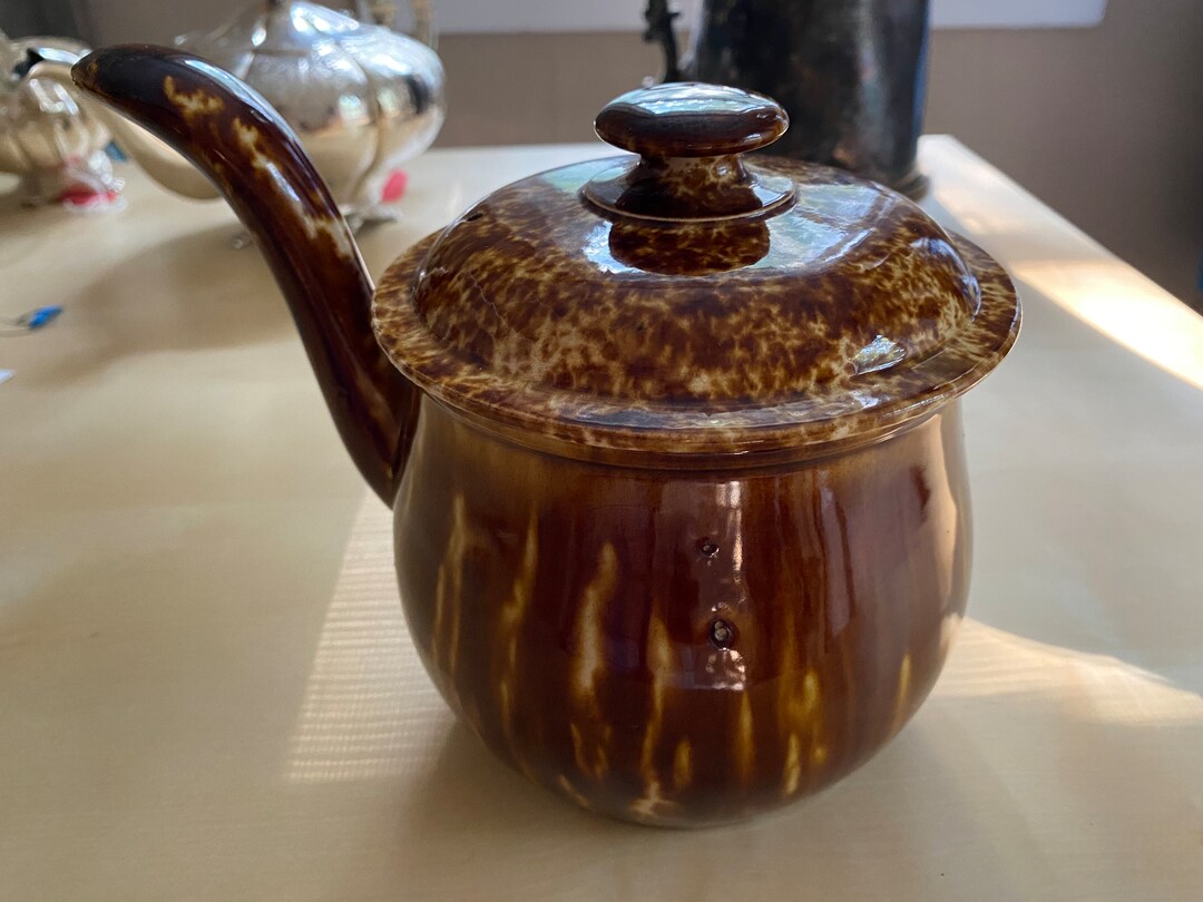 ANTIQUE BENNINGTON BEAN Pot- Lidded Bean Pot, Rockingham Glaze by ...