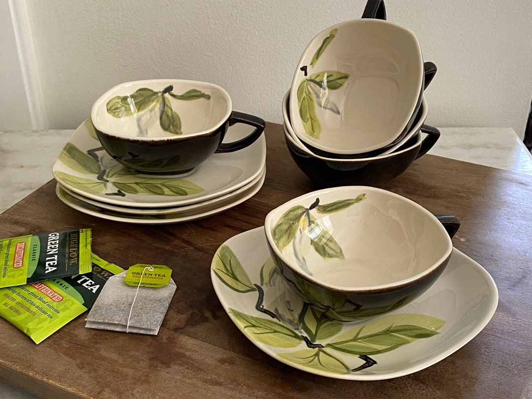 VINTAGE RED WING Tea Cups - Set of 4-coffee Cups- Hand Painted Pottery ...