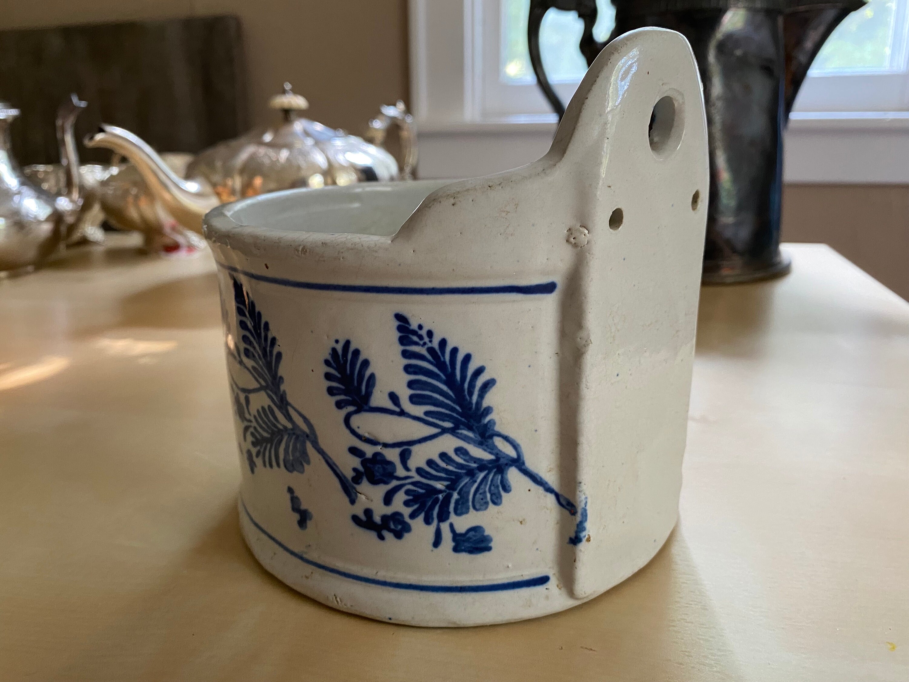 ANTIQUE SALT BOX Antique Blue and White Salt Box-1890's Salt Box Wall ...