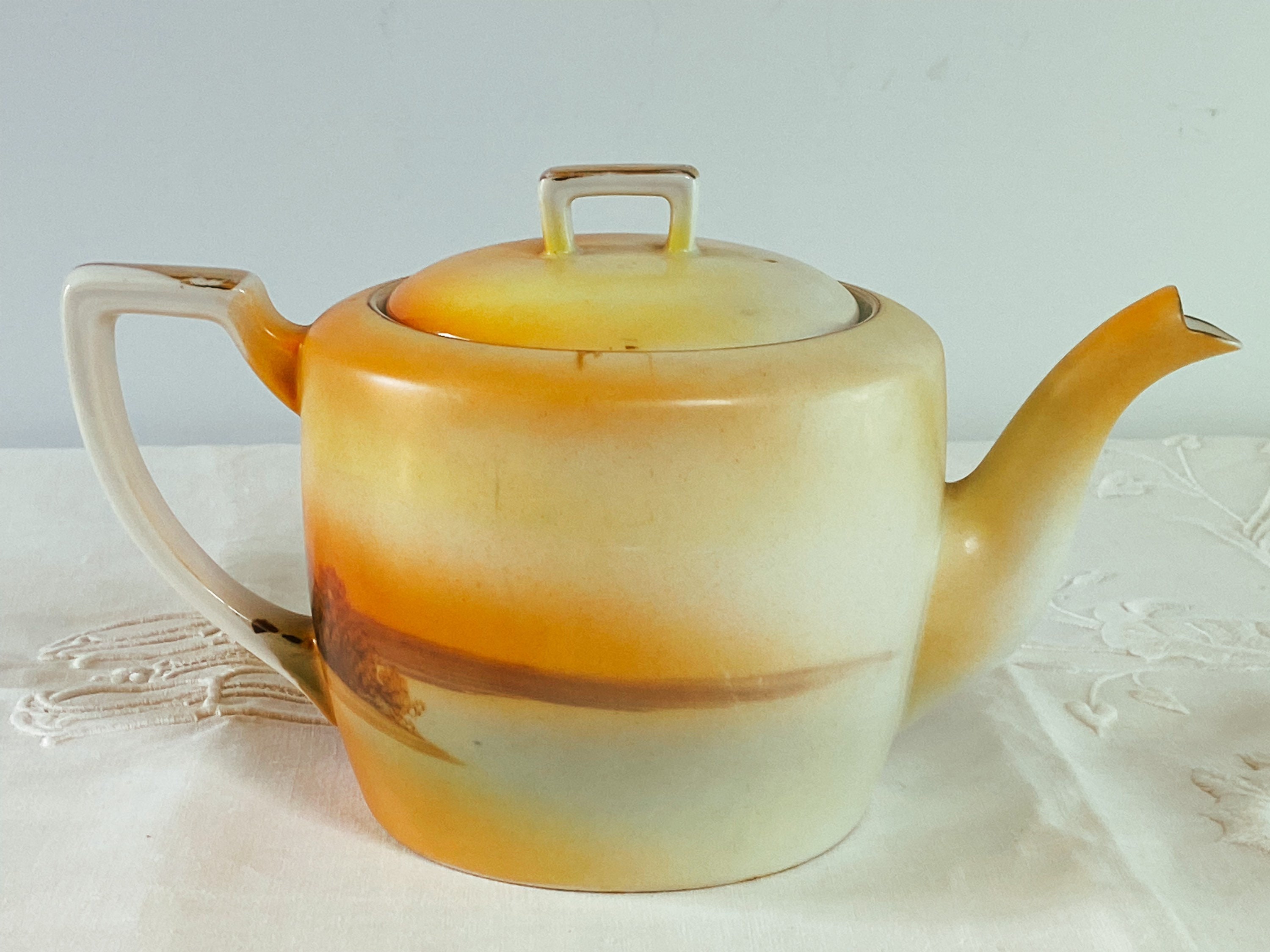 VINTAGE NORITAKE TEAPOT - Hand Painted - Cabin by Lake - Teapot and Lid ...