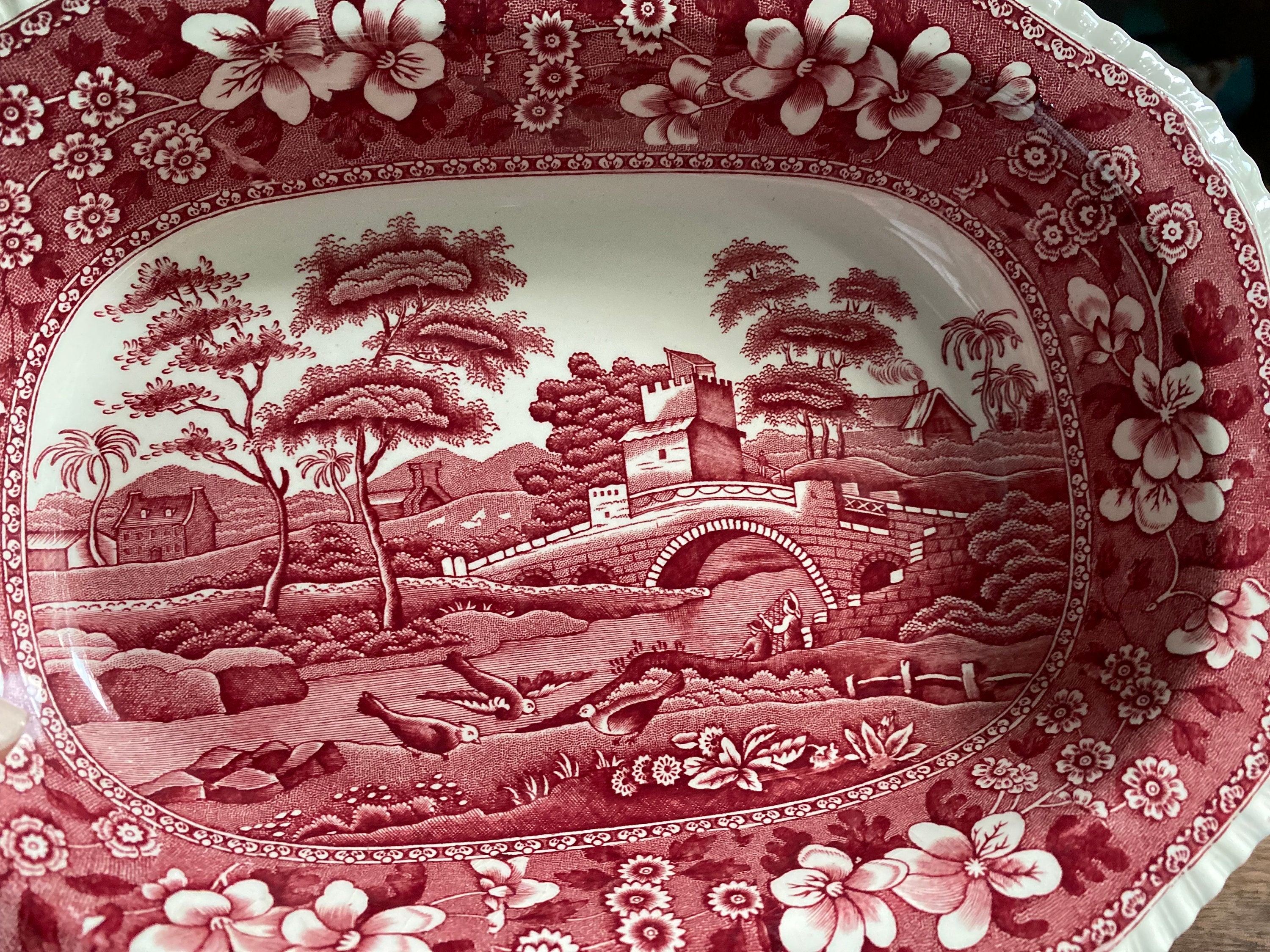 VINTAGE COPELAND PINK Spodes Tower Platter, Pink Transferware Serving ...
