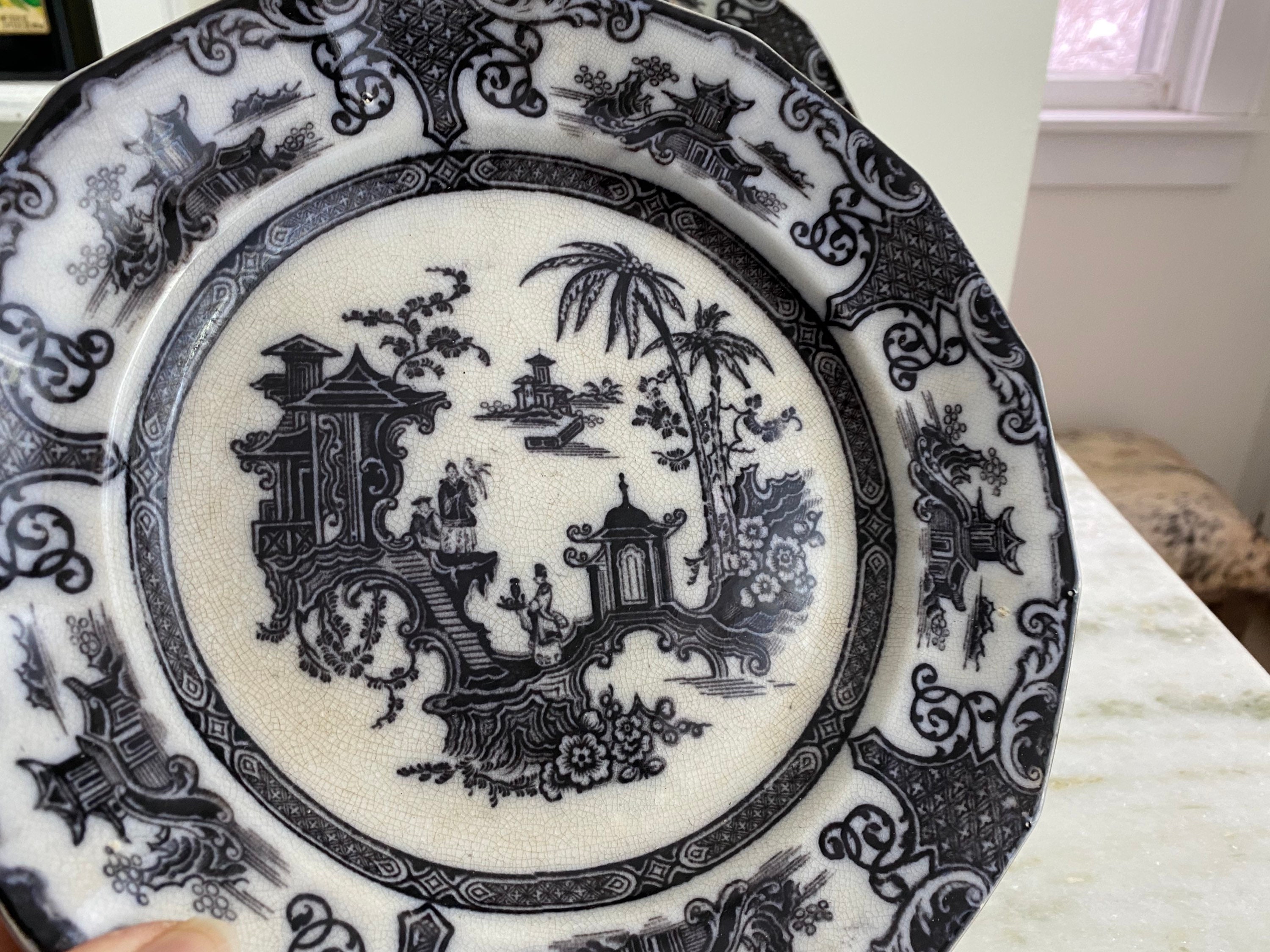 Antique 1800s Ning-po R-H&C Decorative Black Transferware - Etsy