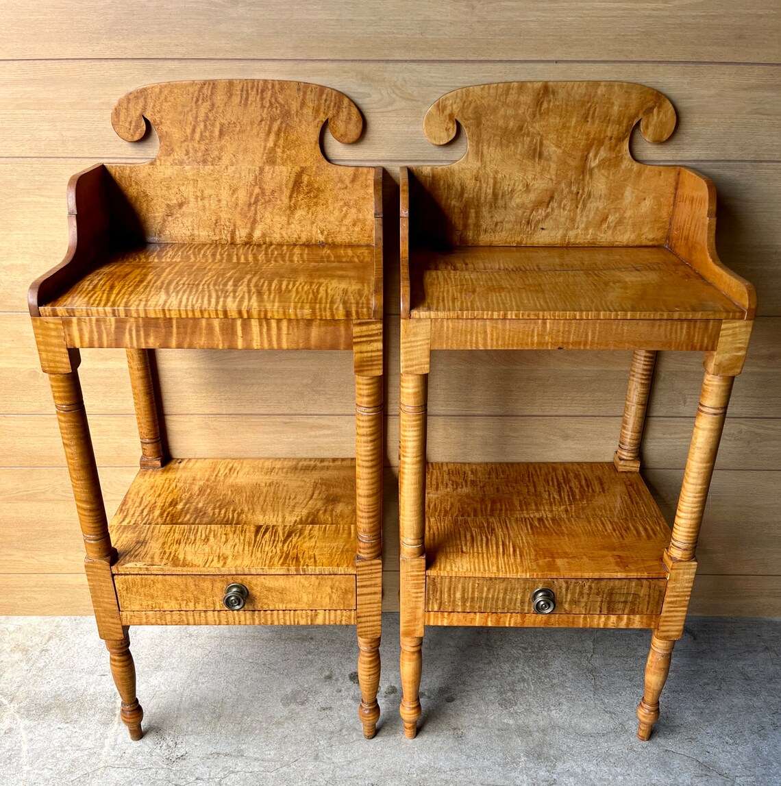 Mid 20th Century Benchmade Early American Tiger Maple Side Tables a ...