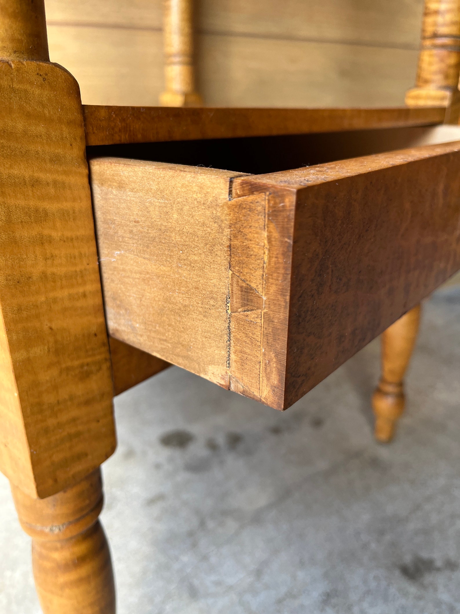 Mid 20th Century Benchmade Early American Tiger Maple Side Tables a ...