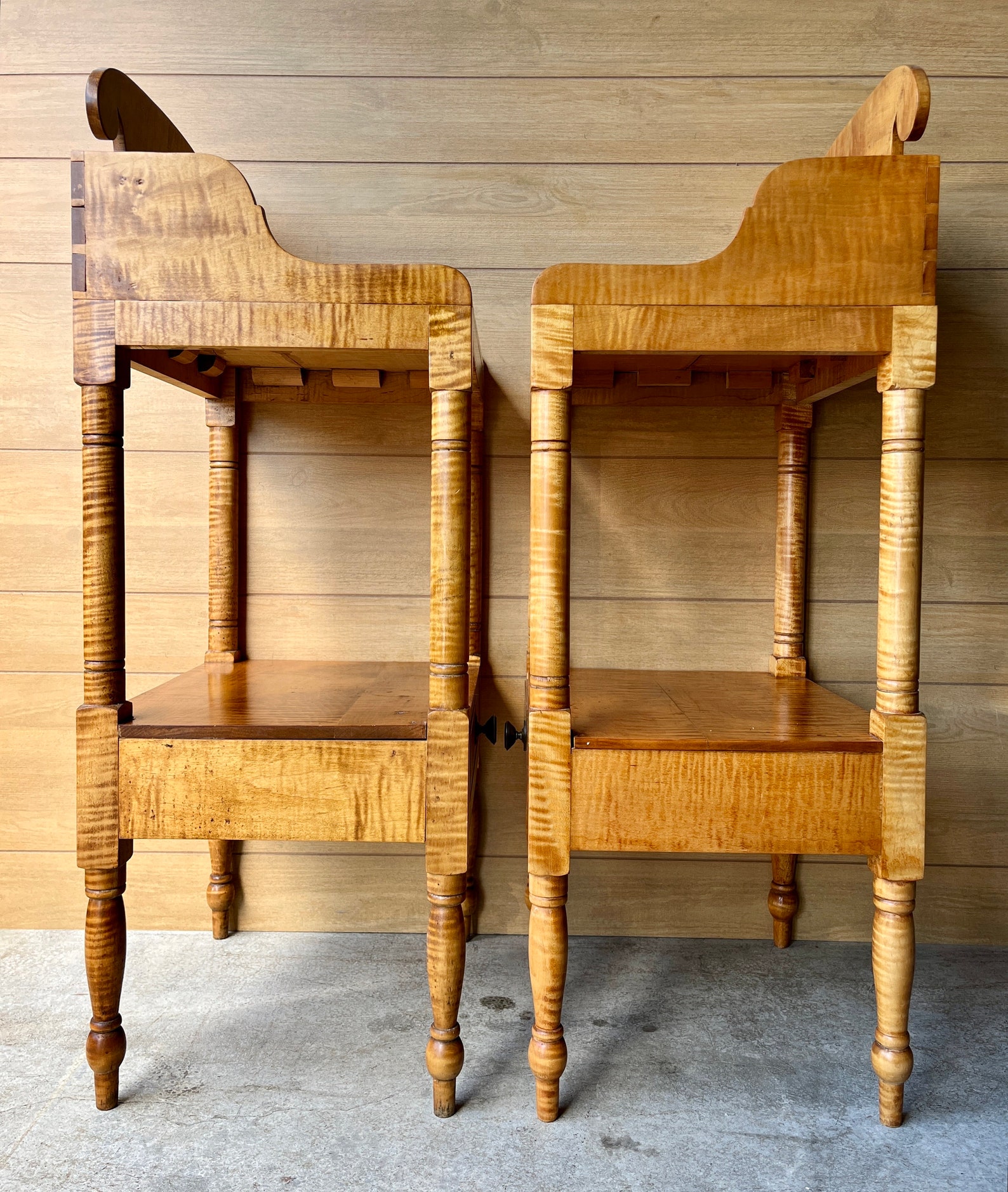 Mid 20th Century Benchmade Early American Tiger Maple Side Tables a ...