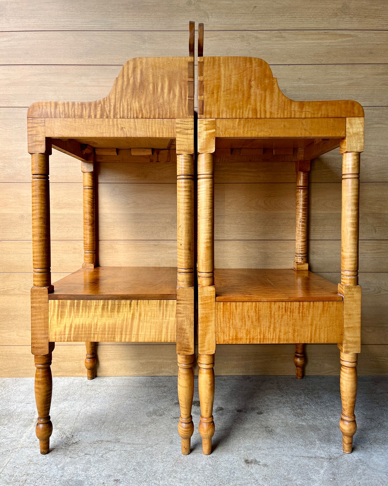 Mid 20th Century Benchmade Early American Tiger Maple Side Tables a ...