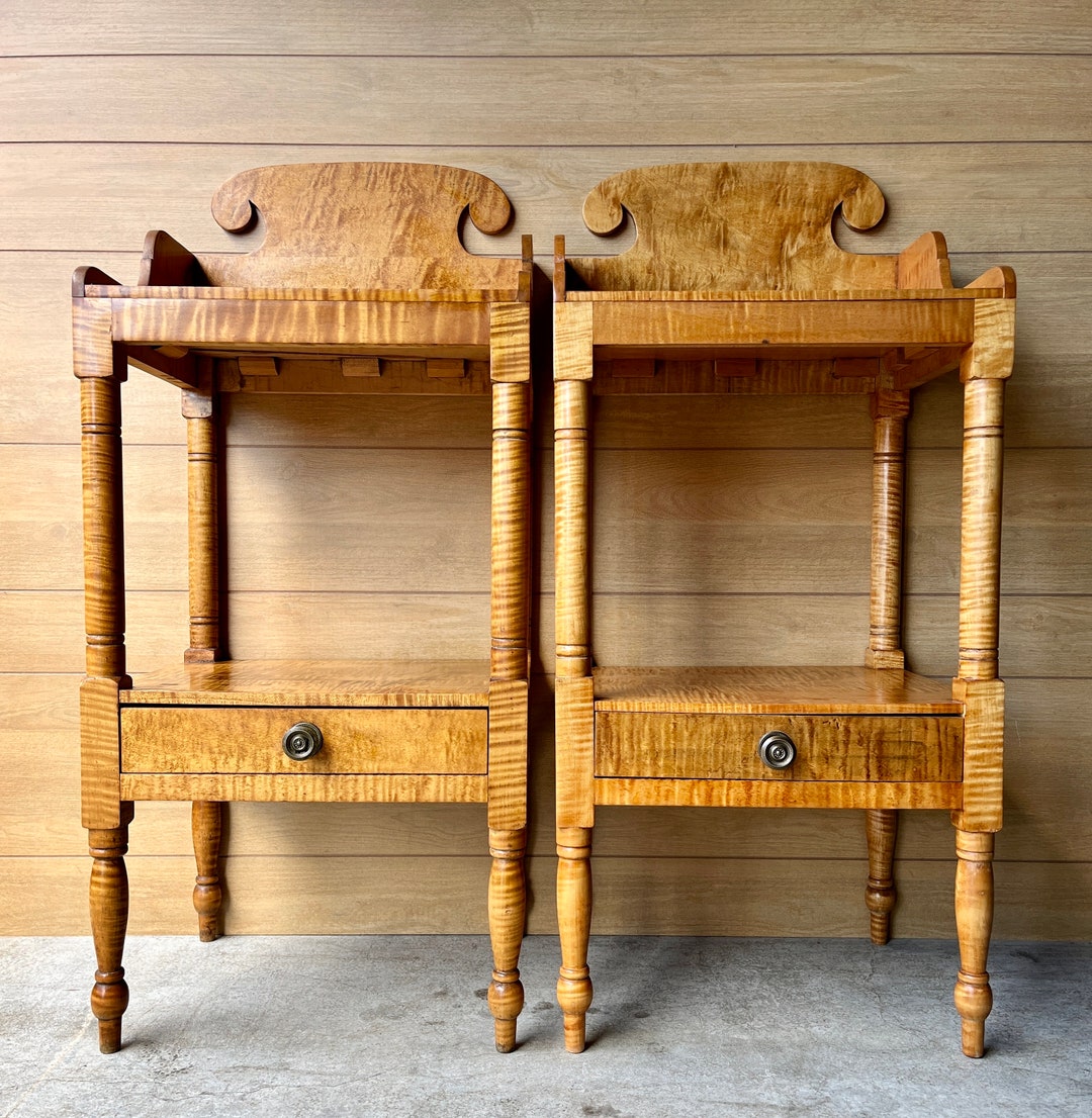 Mid 20th Century Benchmade Early American Tiger Maple Side Tables a ...