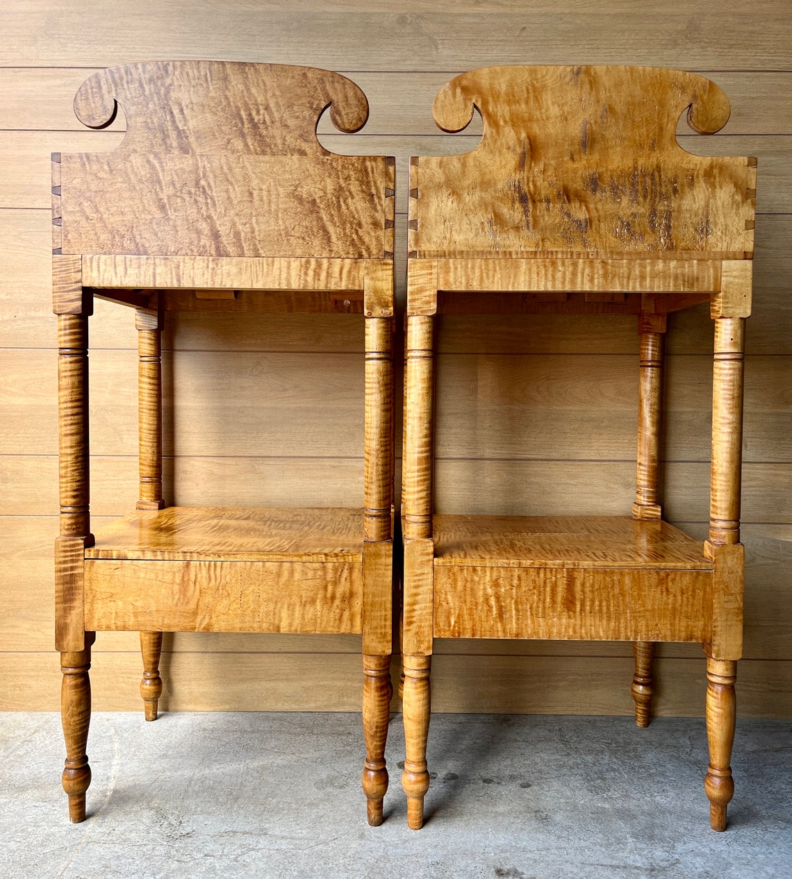 Mid 20th Century Benchmade Early American Tiger Maple Side Tables a ...
